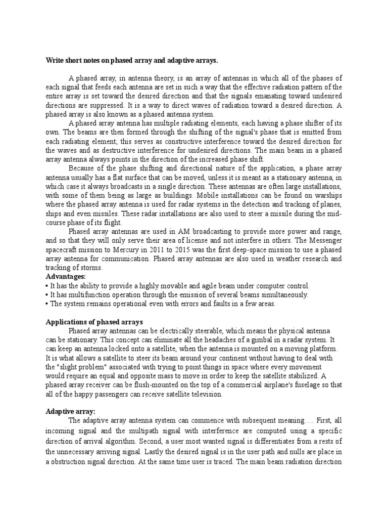 Phased Array and Adaptive Arrays | PDF | Antenna (Radio ...