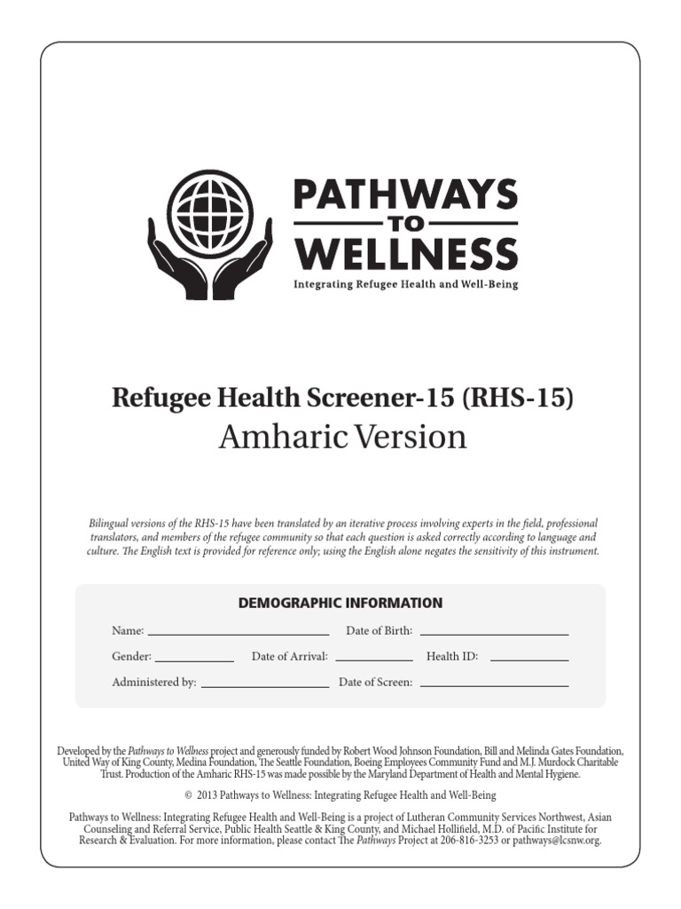 Amharic Version: Refugee Health Screener-15 (RHS-15) | Psychological ...