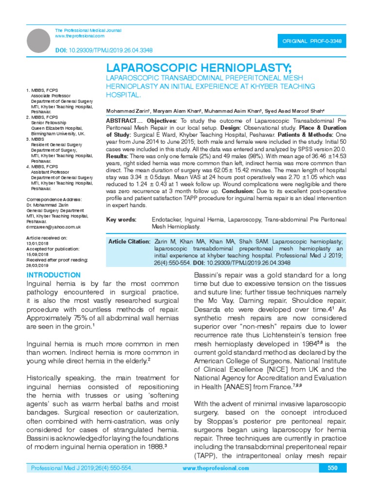 TAPP Hernioplasty | PDF | Surgery | Medical Specialties