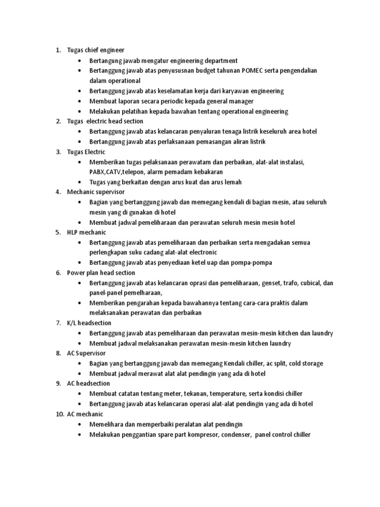 Tugas Chief Engineer | PDF