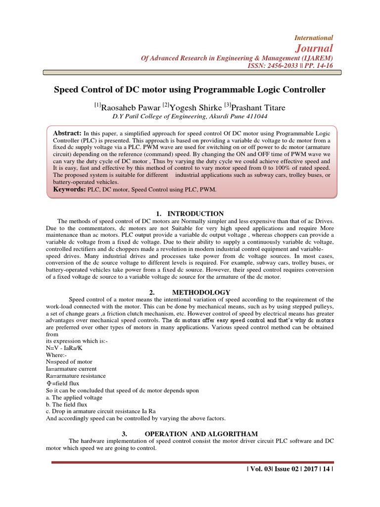 Journal: Speed Control of DC Motor Using Programmable Logic Controller ...