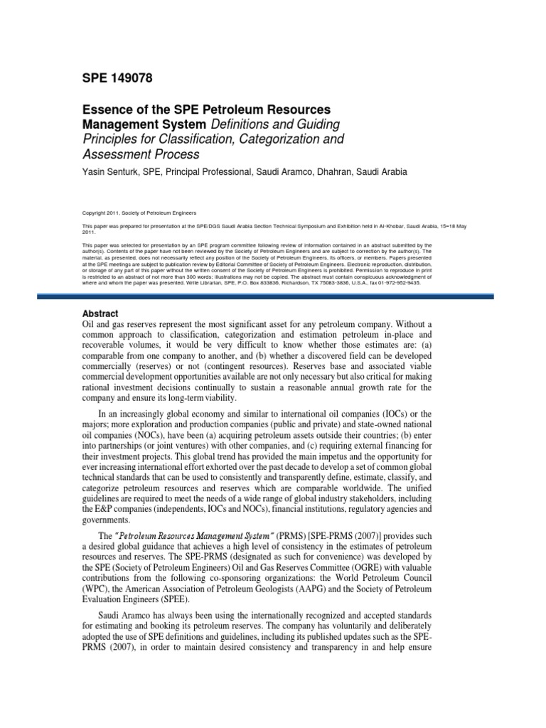 SPE 149078 Essence of The SPE Petroleum Resources Management System ...
