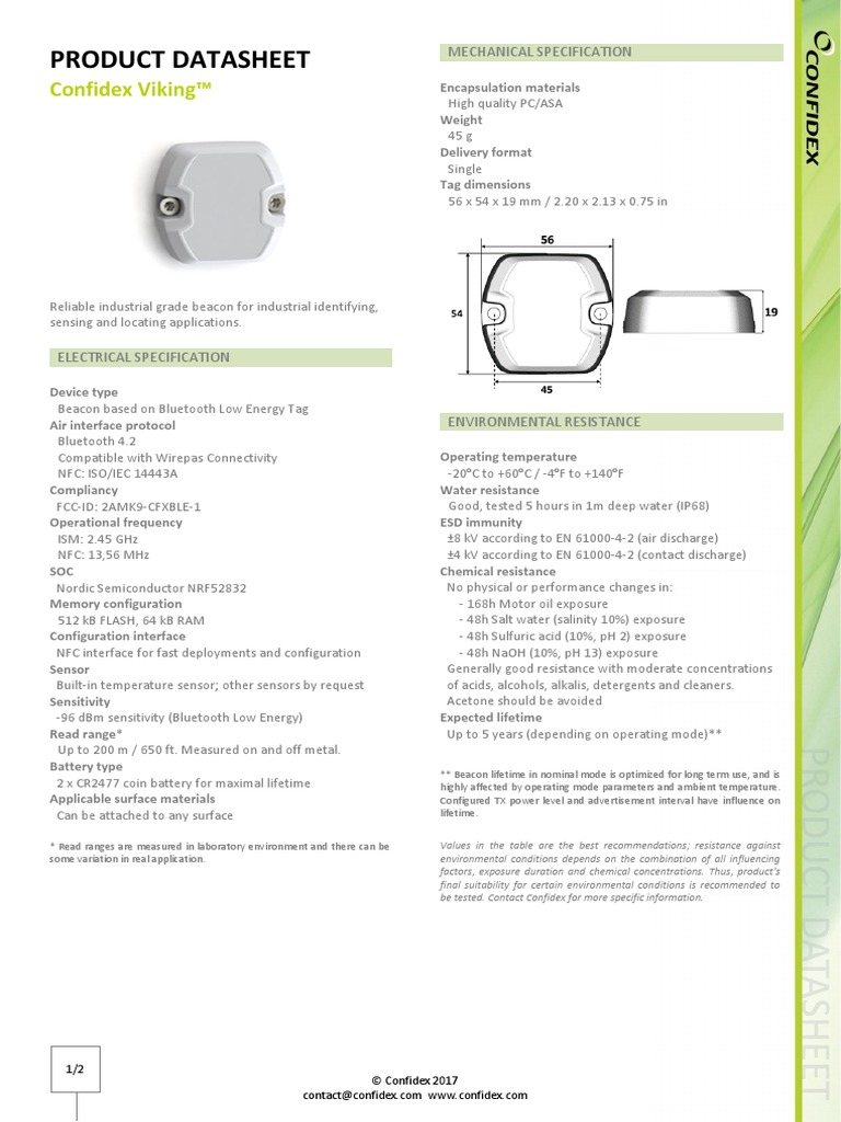 Product Datasheet: Confidex Viking™ | PDF | Adhesive | Bluetooth