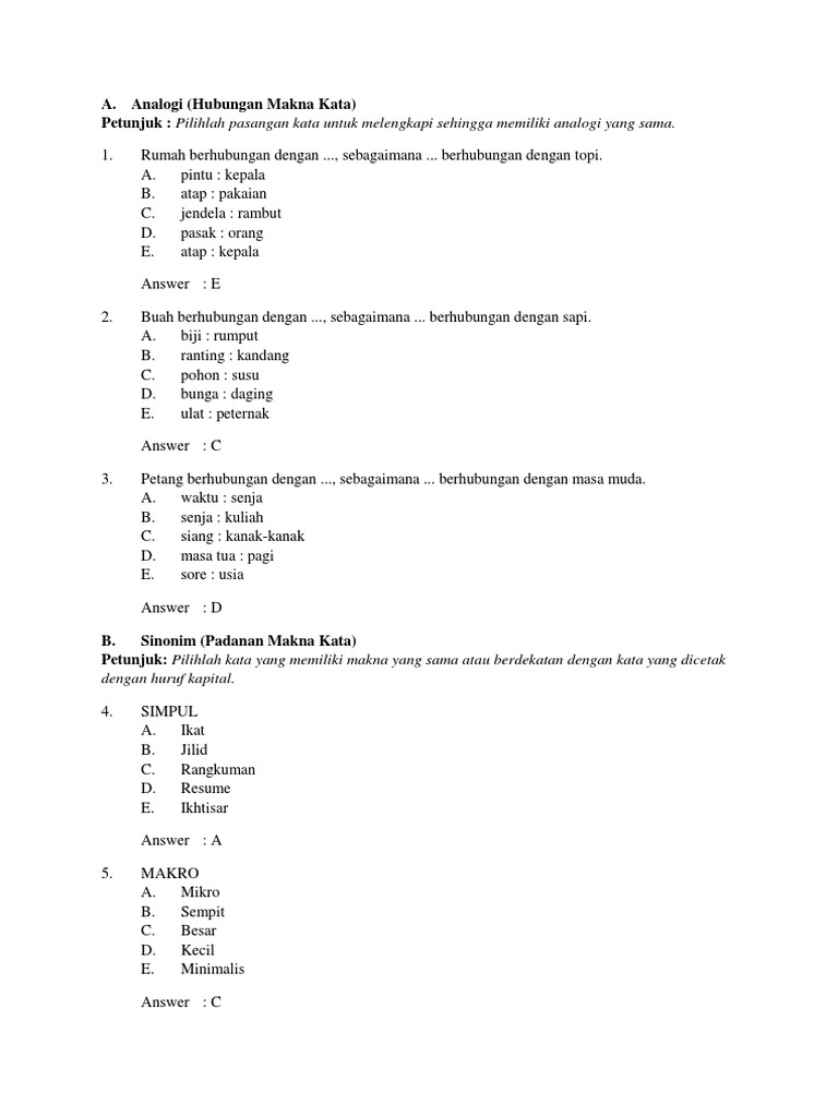 Naskah Soal Analogi Verbal | PDF | Karier & Perkembangan | Kajian Bahasa Asing