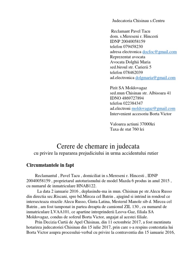 Cerere de Chemare in Judecata | PDF