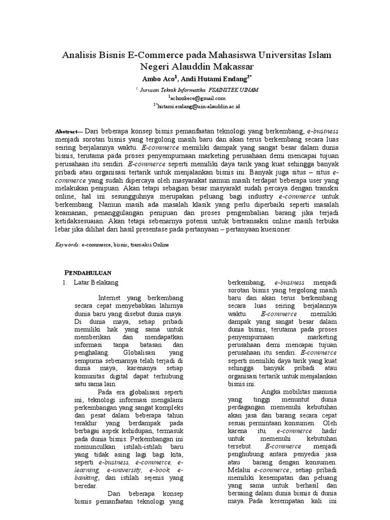 Analisis E-Commerce Mahasiswa UIN Makassar | PDF