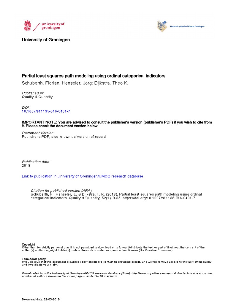 Partial Least Squares Path Modeling Using Ordinal Categorical ... Partial Least Squares Path Modeling Using Ordinal Categorical ...