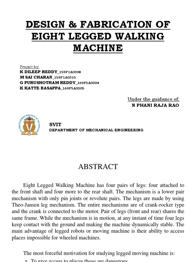 Design & Fabrication of Eight Legged Walking Machine | PDF | Machines ...