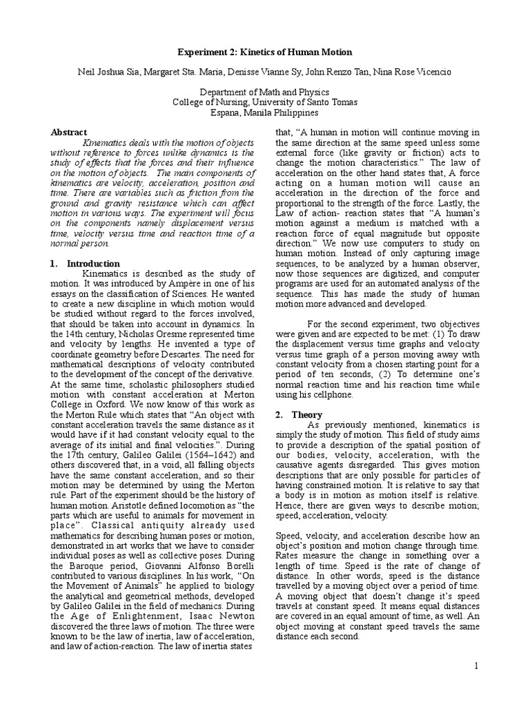 Experiment 2: Kinetics of Human Motion | PDF