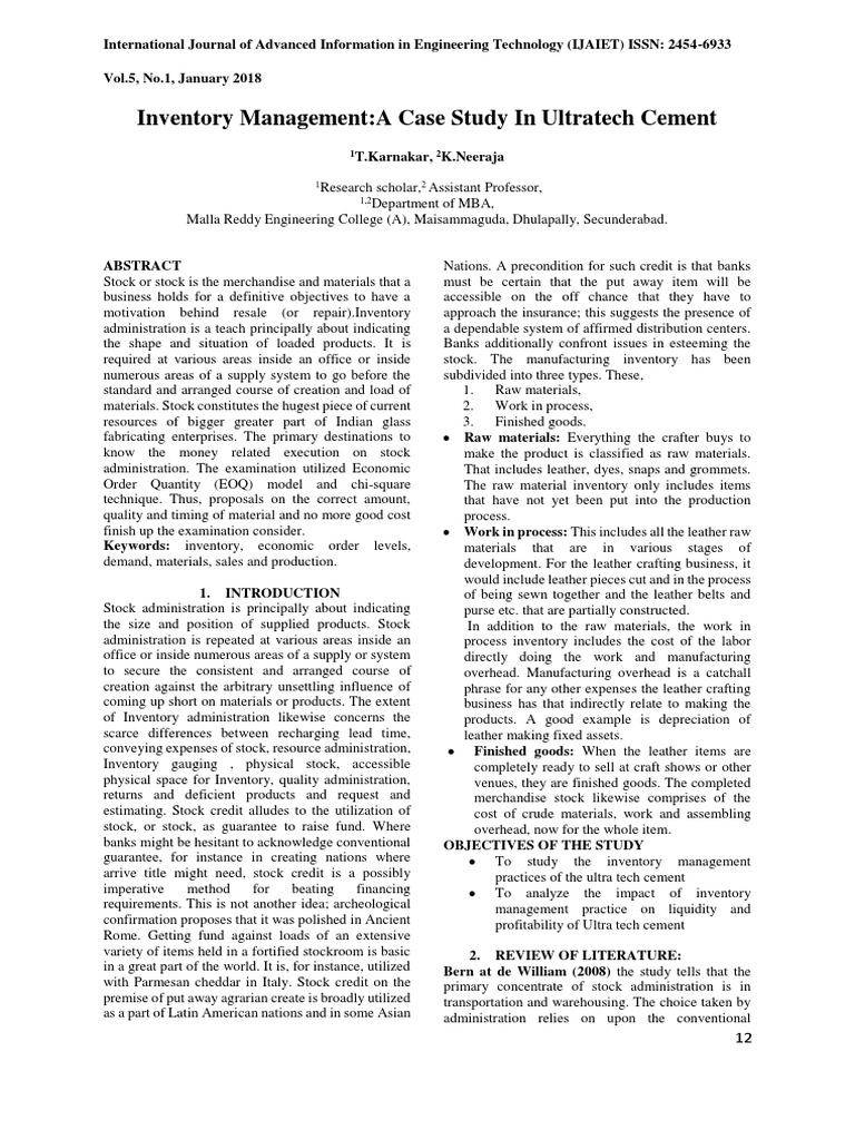 Inventory ManagementA Case Study in Ultratech Cement | PDF | Inventory ...