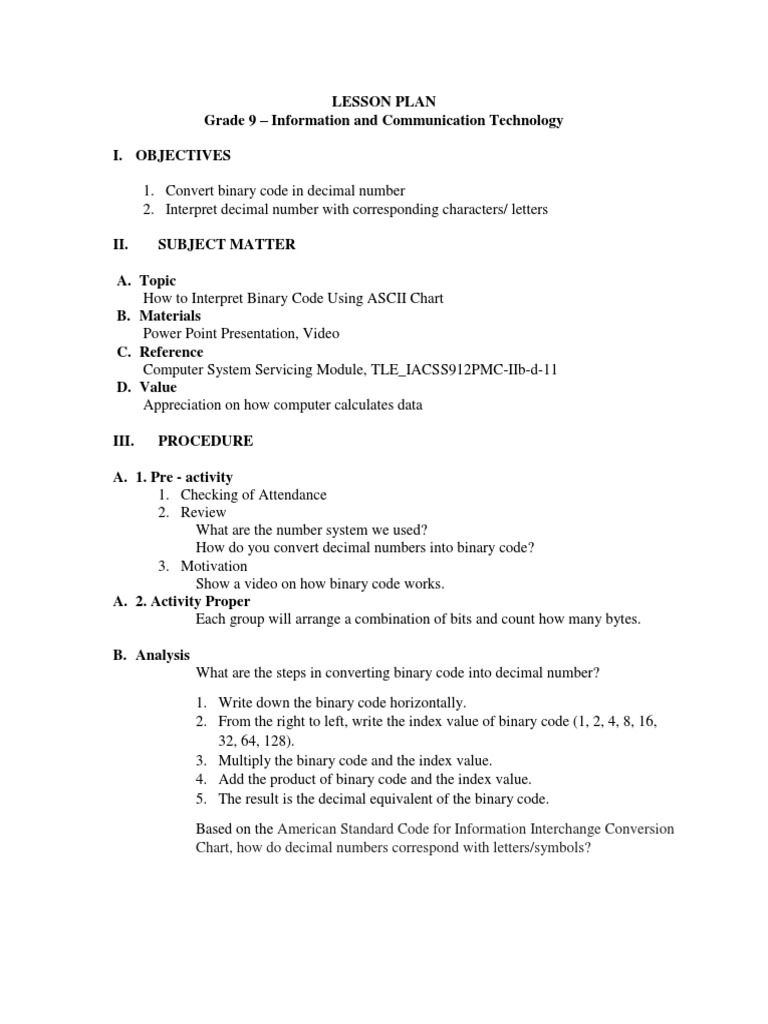 Lesson Plan Grade 9 – Information and Communication Technology I ...