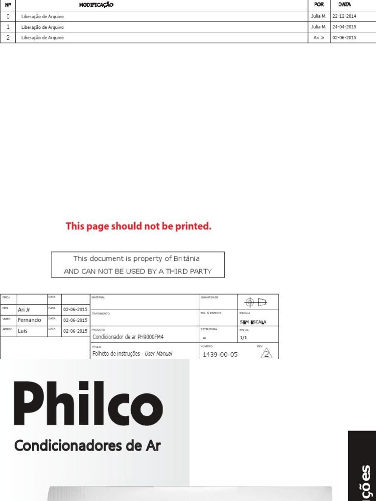 Manual de Instruções Ar Philco 9000 BTUs | PDF | Ar condicionado ...