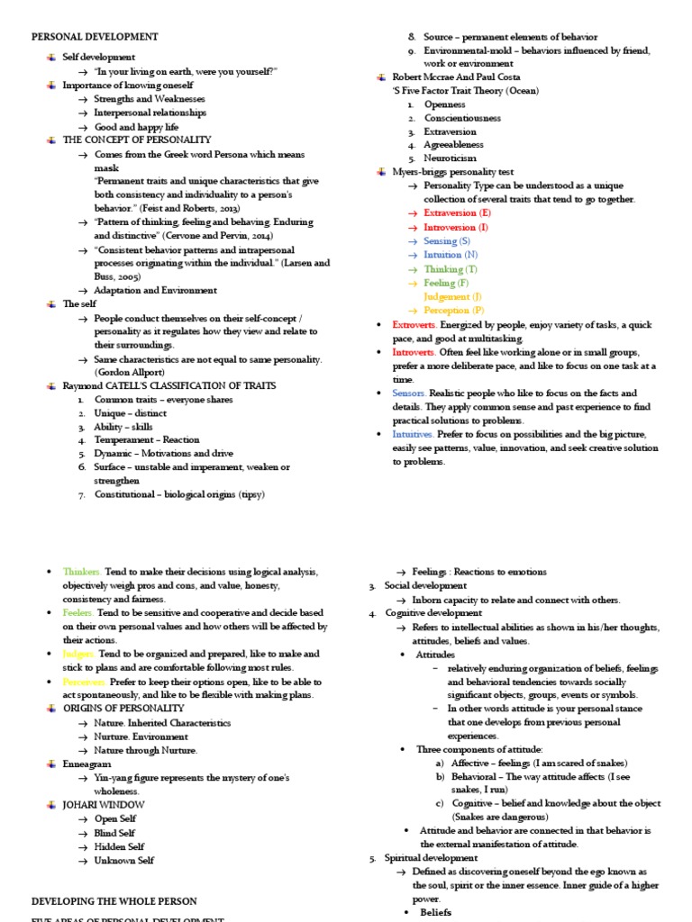 Personal Development: Extraversion (E) Introversion (I) | PDF ...
