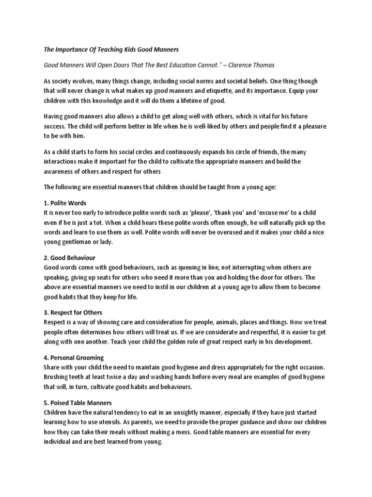 Good Manners Will Open Doors That The Best Education Cannot | PDF ...