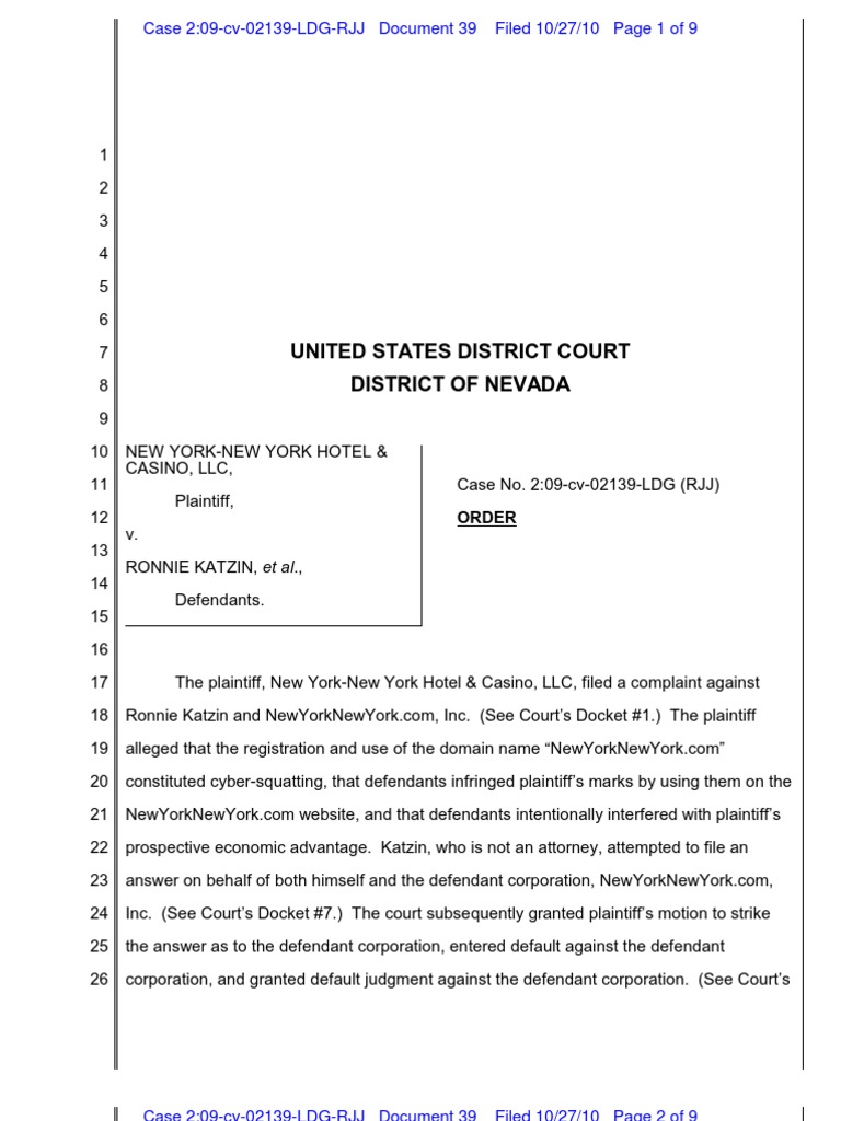 Order Granting Summary Judgment Against Defendant Katzin | PDF ...