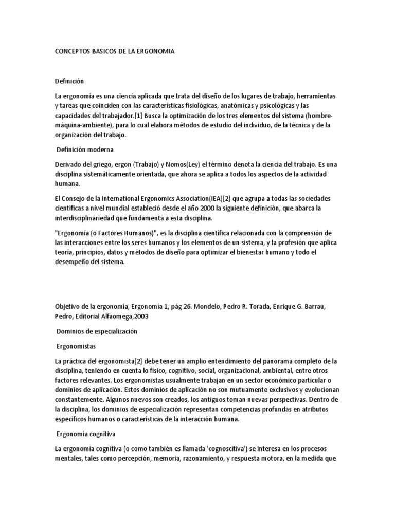Conceptos Basicos De La Ergonomia Pdf Factores Humanos Y Ergonomía