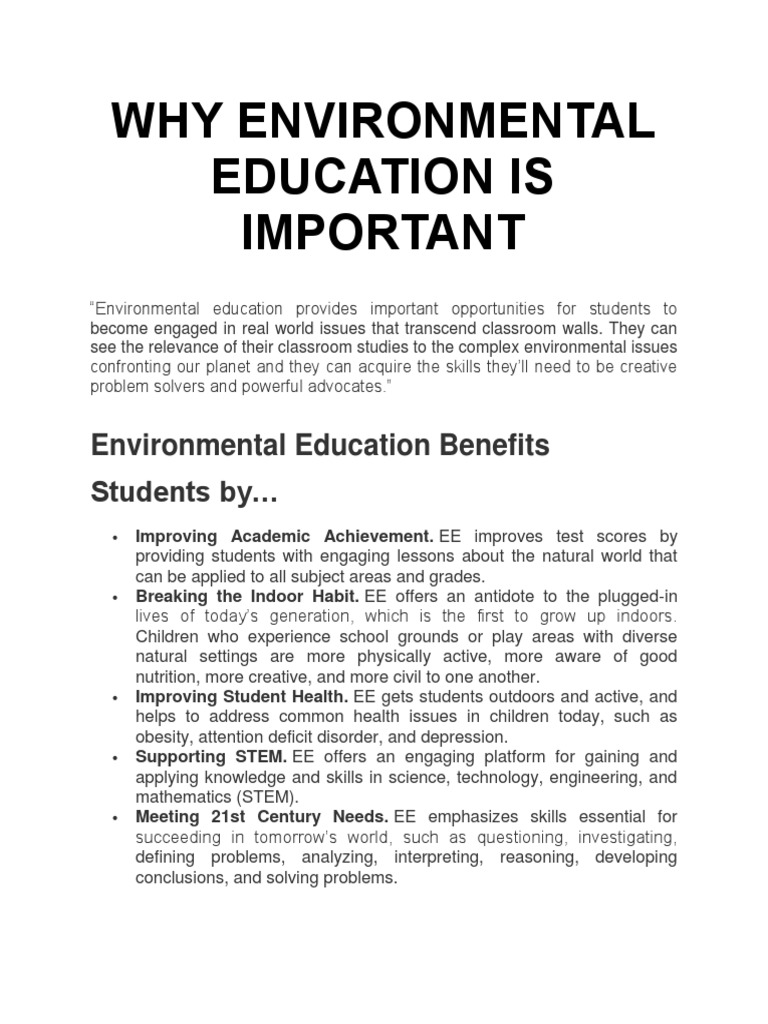 Why Environmental Education Is Important | PDF | Natural Environment ... Why Environmental Education Is Important | PDF | Natural Environment ...
