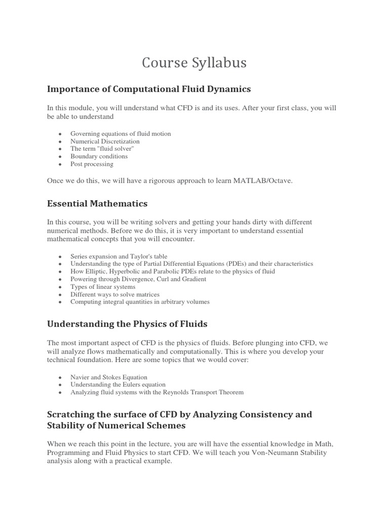 CFD Course Syllabus Overview | PDF | Teaching Methods & Materials ...