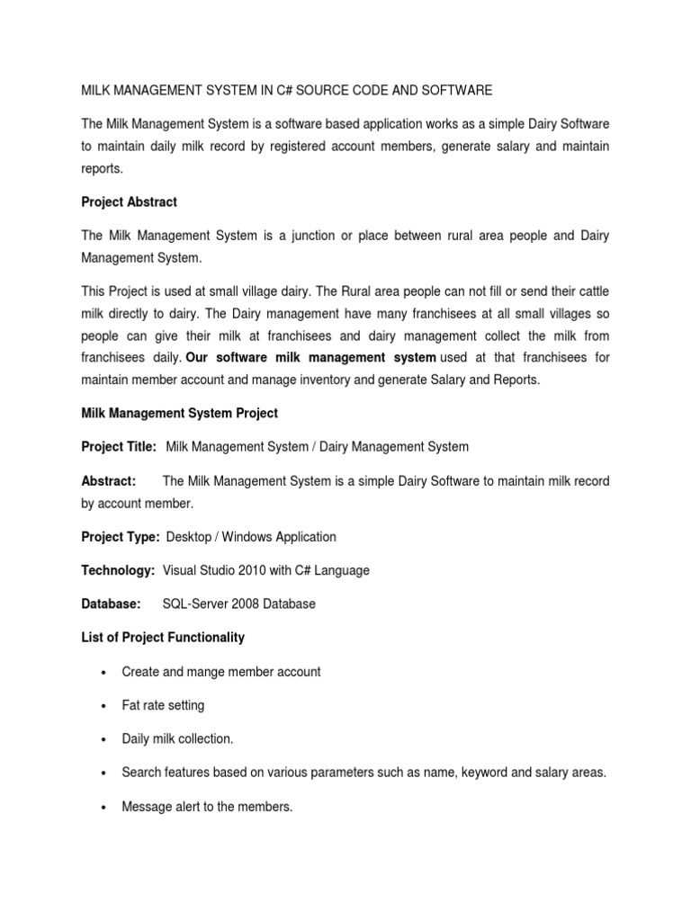 Milk Management System in C Source Code | PDF | Databases | Software