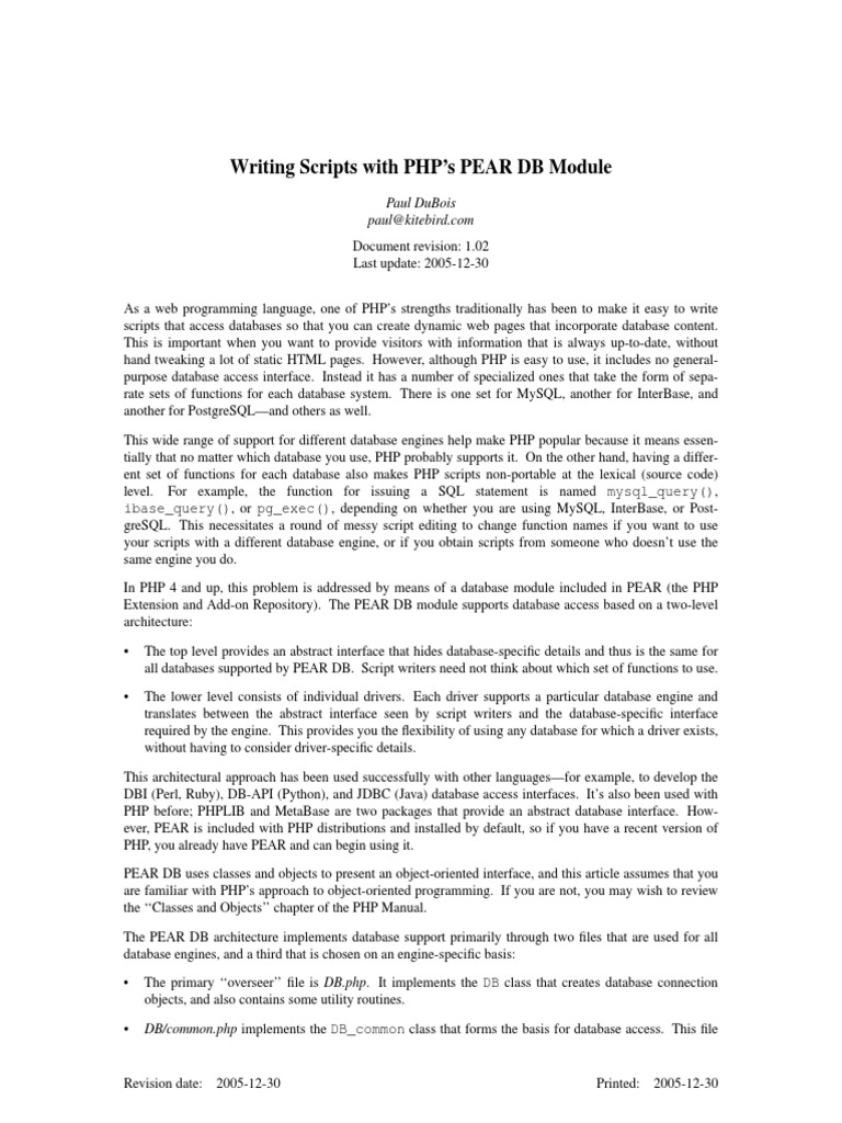 Peardb | PDF | Pear | Php