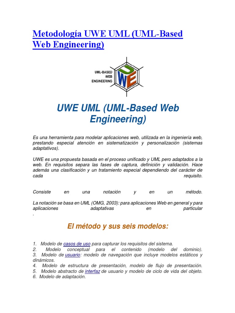 Metodología UWE UML | PDF | Lenguaje de modelado unificado | Aplicación web