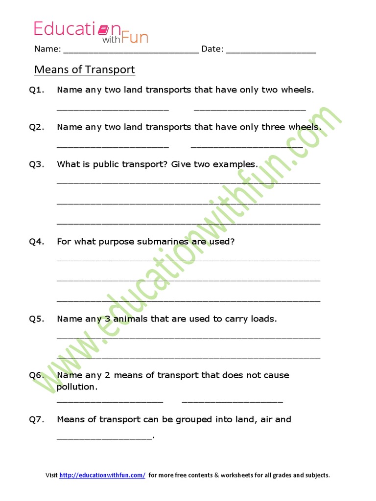 Means of Transport Worksheet 1 PDF | PDF