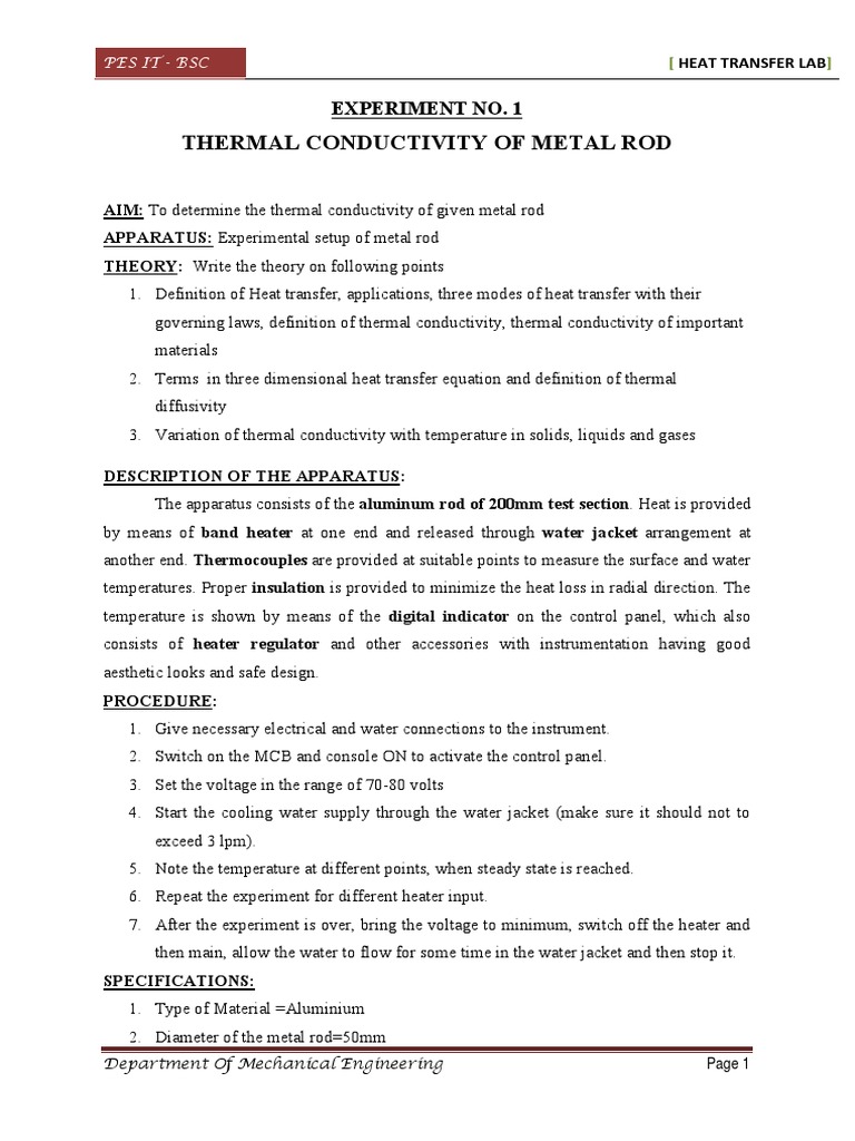 HMT Lab Manual | PDF | Heat Transfer | Thermal Conduction
