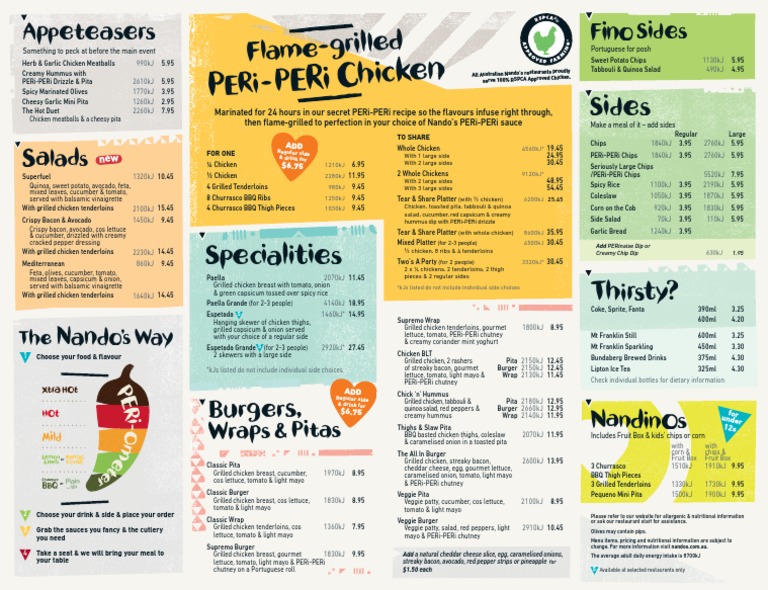 Nandos VIC Menu Feb17 | PDF | Hamburgers | Salad