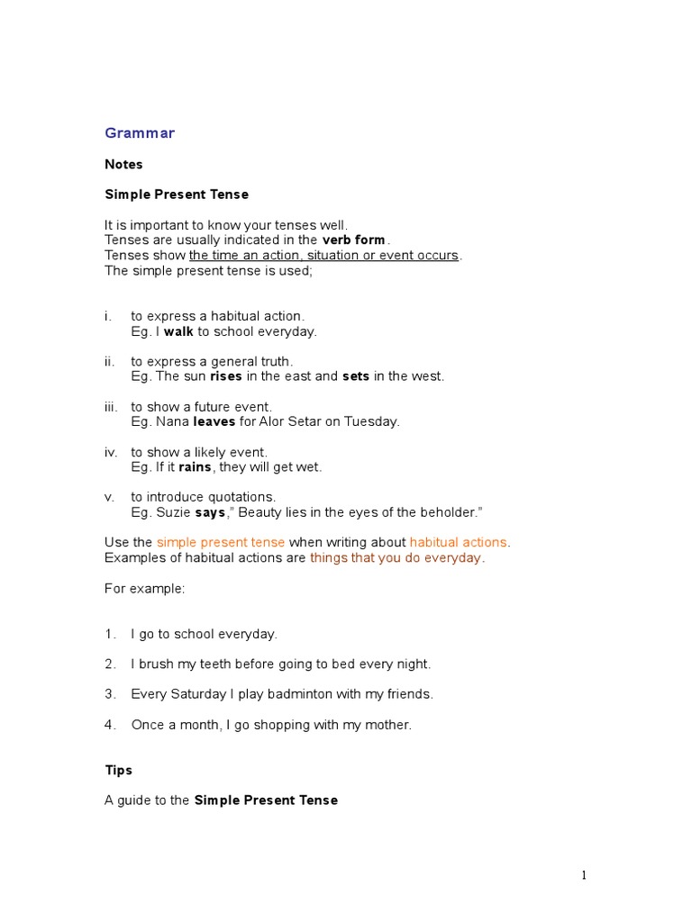 Simple Grammar Notes for Primary Students | PDF | Grammatical Tense | Verb