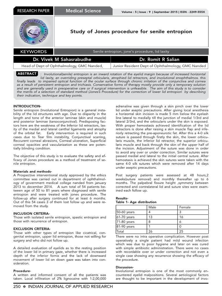 Study of Jones Procedure For Senile Entropion: Medical Science | PDF ...