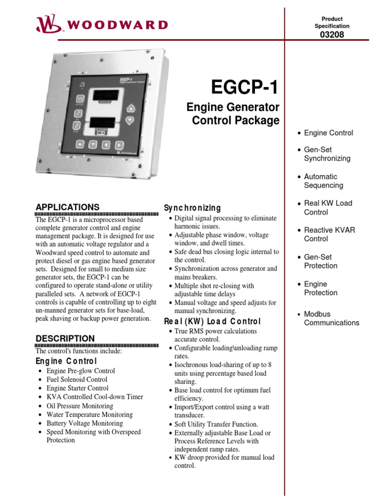 EGCP-1: Engine Generator Control Package | PDF | Electric Generator ...
