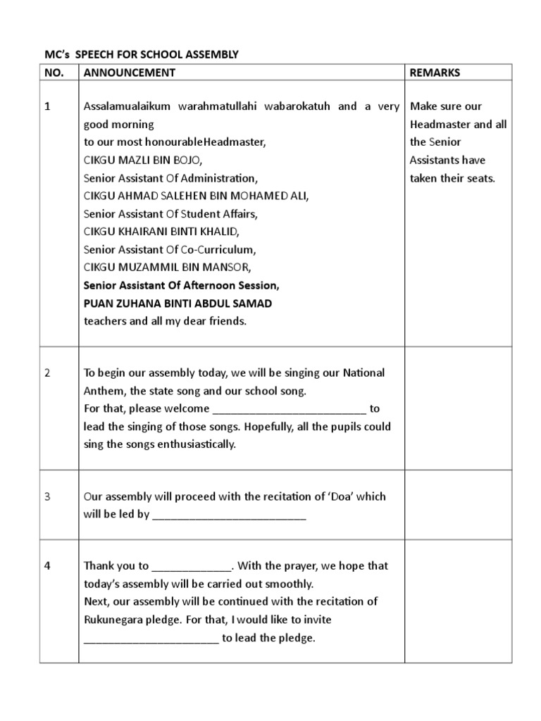 MC Speech for School Assembly Guide | PDF | Abrahamic Religions ...