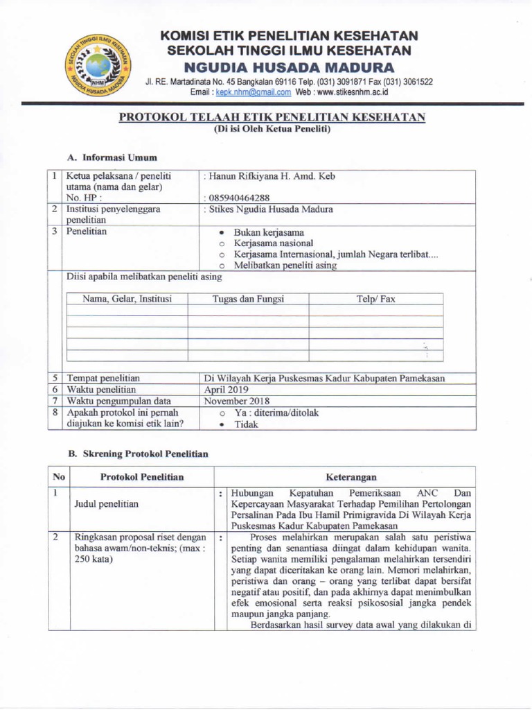 Contoh Protokol Etik | PDF