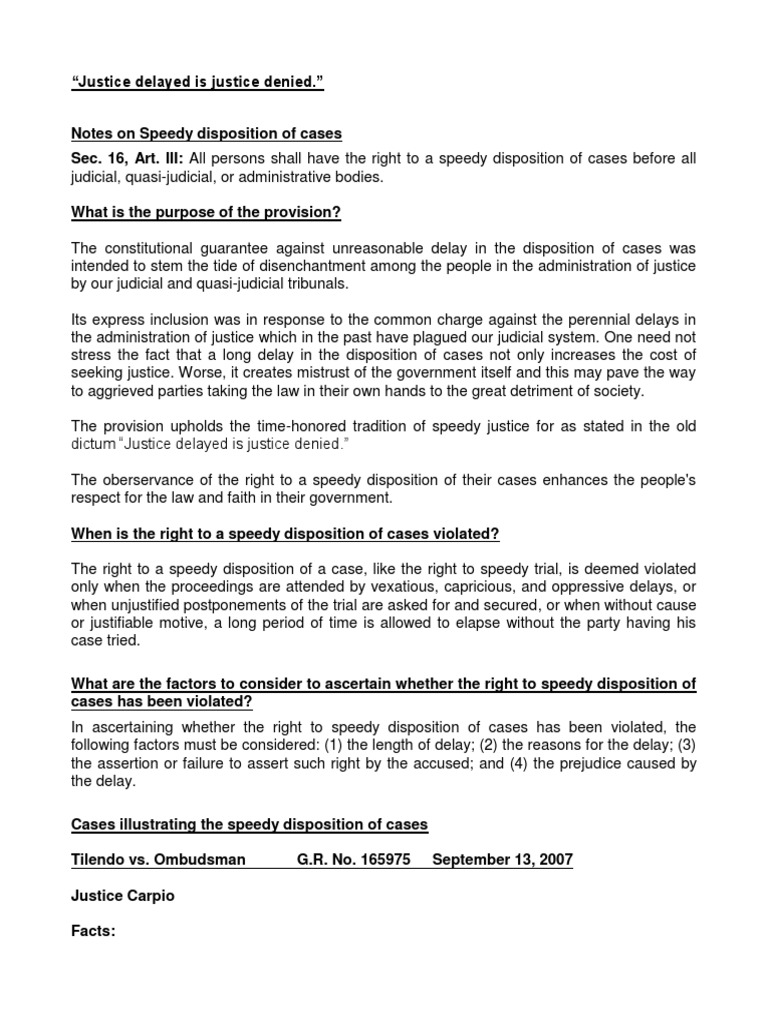 XXII. Speedy Disposition of Cases | PDF | Complaint | Legal Concepts