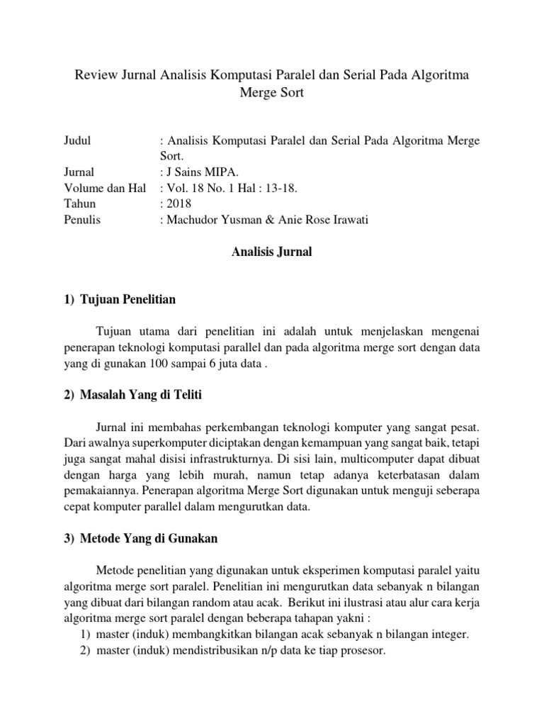 Analisis Komputasi Paralel Dan Serial Pada Algoritma Merge Sort Pdf