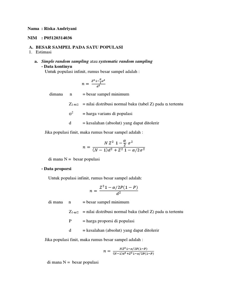 Rumus Besar Sampel Populasi | PDF