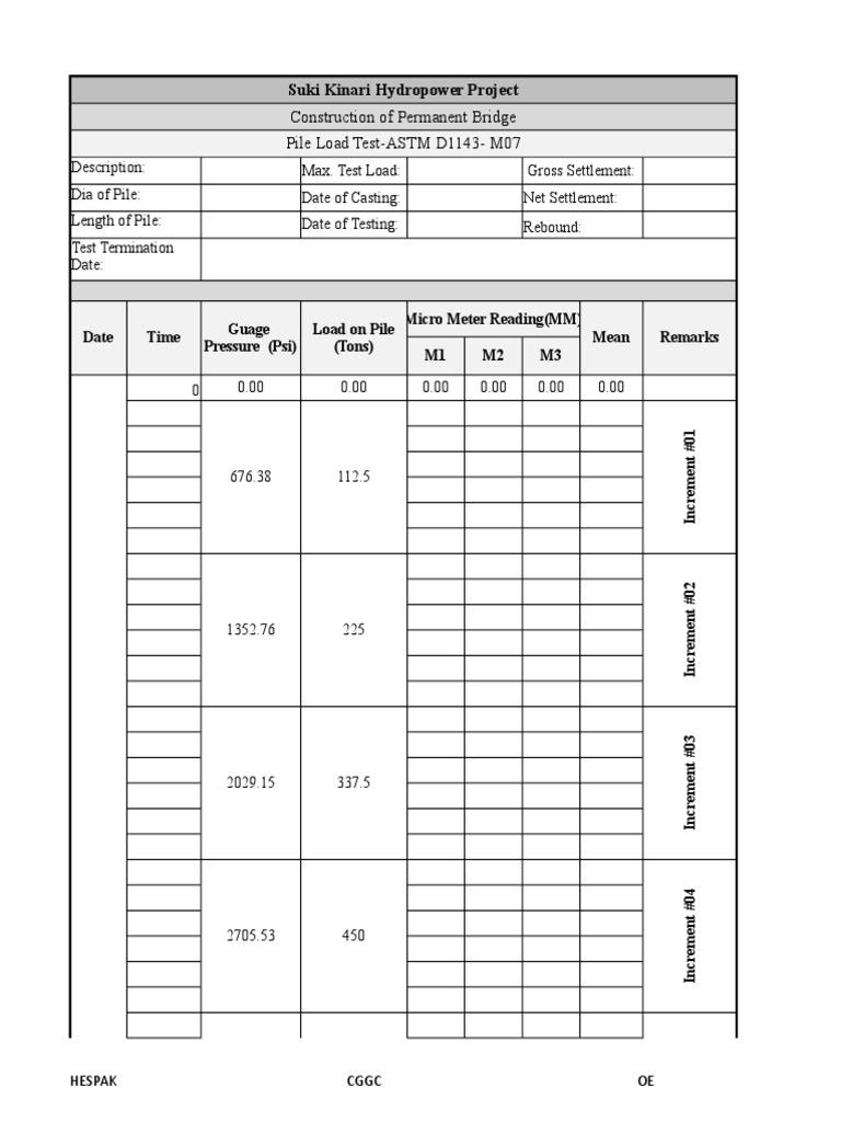 Load Test Observation Sheet | PDF | Deep Foundation
