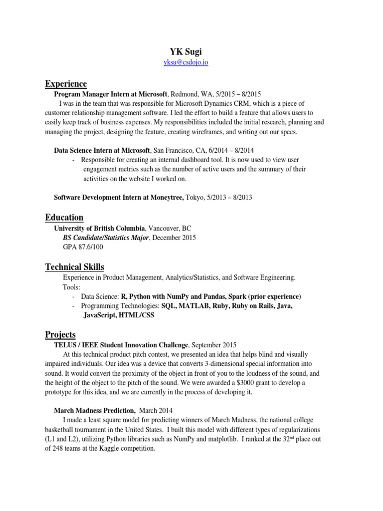 Microsoft Intern Experience & Projects | PDF