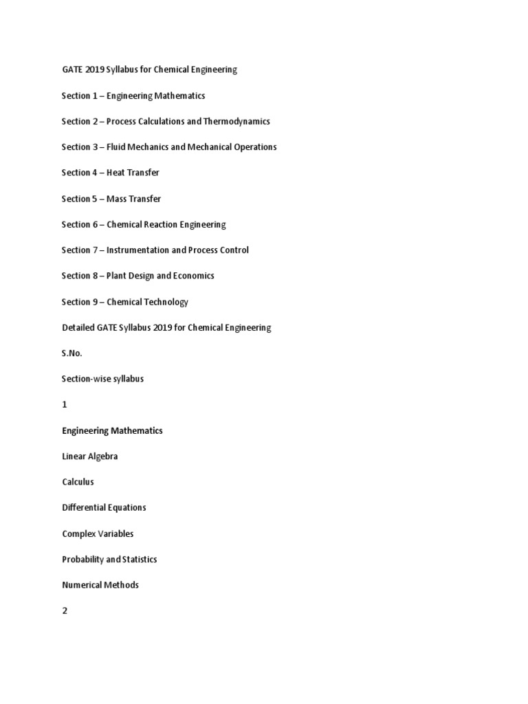 Gate Chemical Engineering Syllabus | PDF | Heat Transfer | Fluid Mechanics