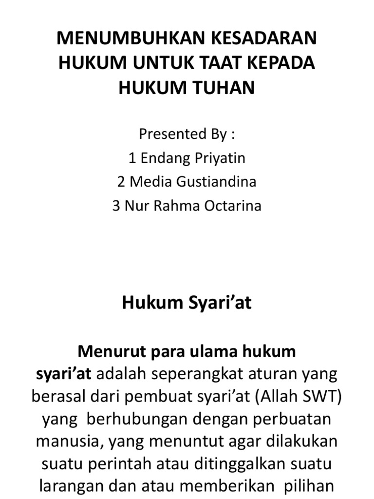 Menumbuhkan Kesadaran Hukum Untuk Taat Kepada Hukum Tuhan Pdf 
