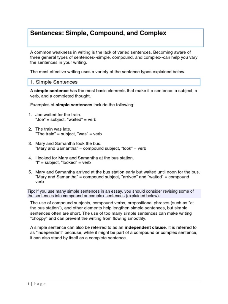 SIMPLE COMPOUND AND COMPLEX SENTENCES Guided Writing | PDF | Sentence ...