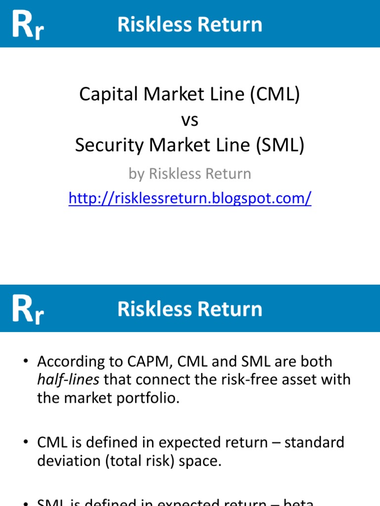 Capital Market Line (CML) Vs Security Market Line (SML) : Riskless ...