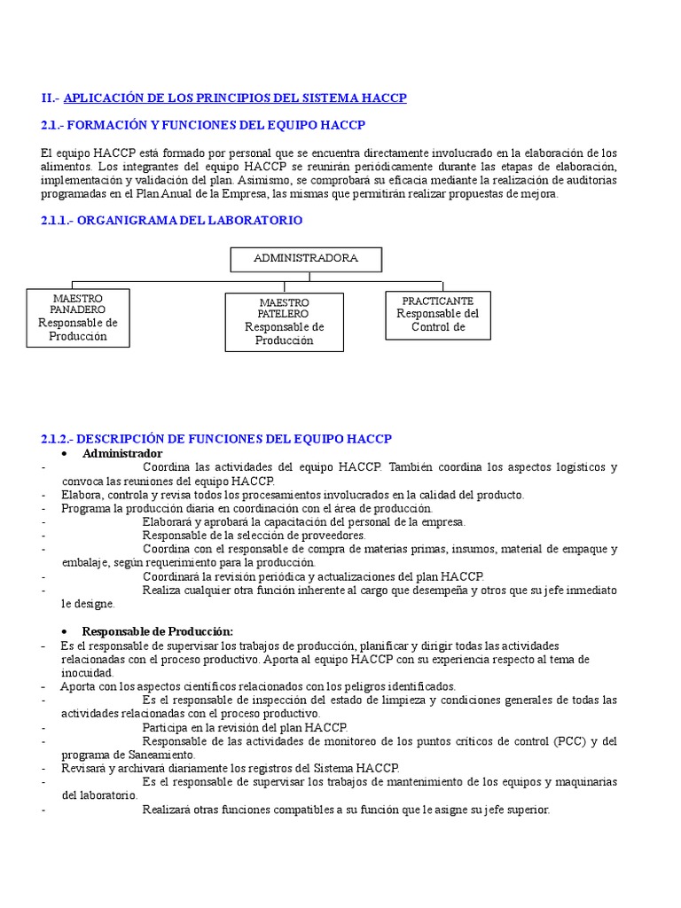 Aplicación De Los Principios Del Sistema Haccp 2.1.-Formación Y Funciones Del Equipo Haccp ...