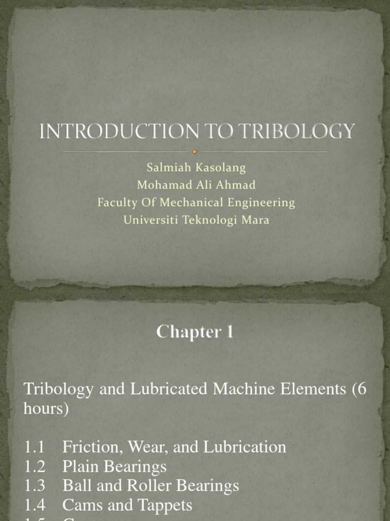 Lecture 1 Part 1 Introduction To Tribology v1 | PDF | Bearing ...