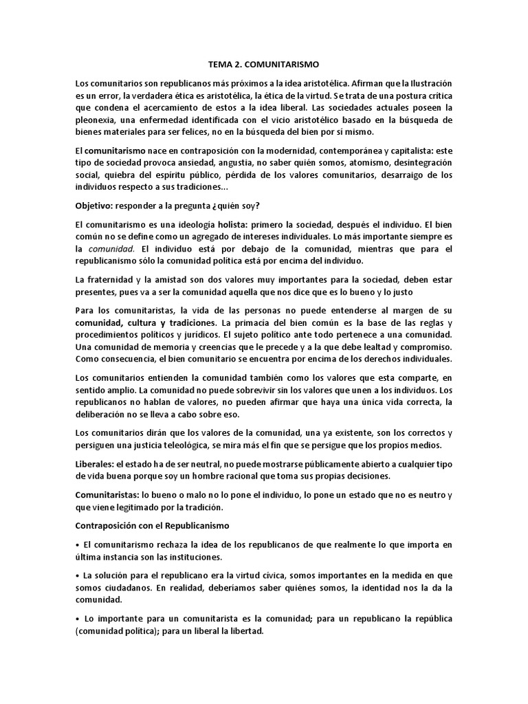 Comunitarismo | PDF | Moralidad | Aristóteles