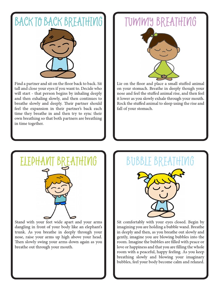Calm Down Brain Break Breathing Exercise Cards PDF | PDF | Elephant ...