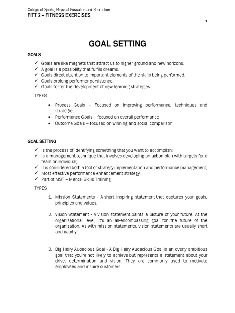 Goal Setting: Fitt 2 - Fitness Exercises | PDF | Goal Setting | Goal