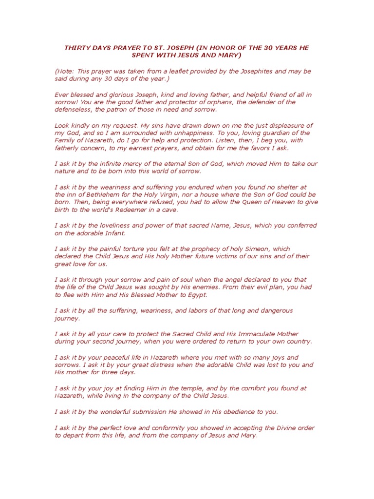 30-Day Prayer to St. Joseph | PDF | Saint Joseph | Mary, Mother Of Jesus