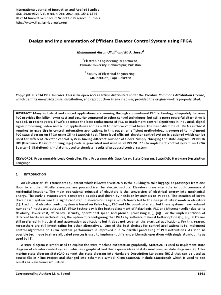 Design and Implementation of Efficient Elevator Control System Using FPGA | PDF | Field ...