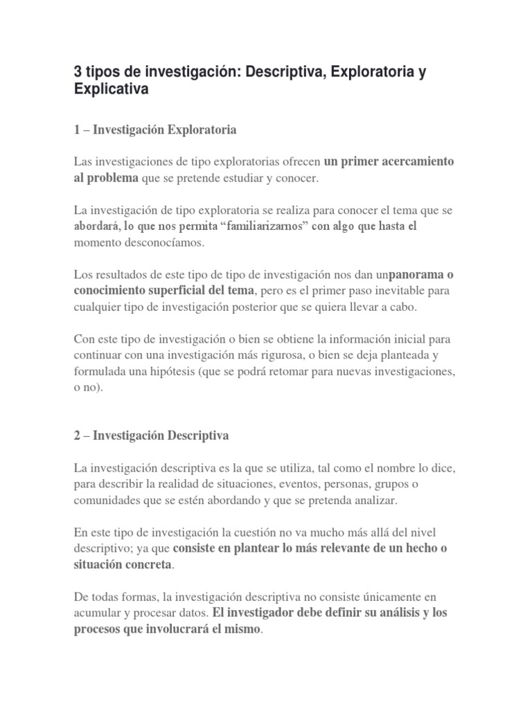 3 tipos de investigación: Descriptiva, Exploratoria y Explicativa ...